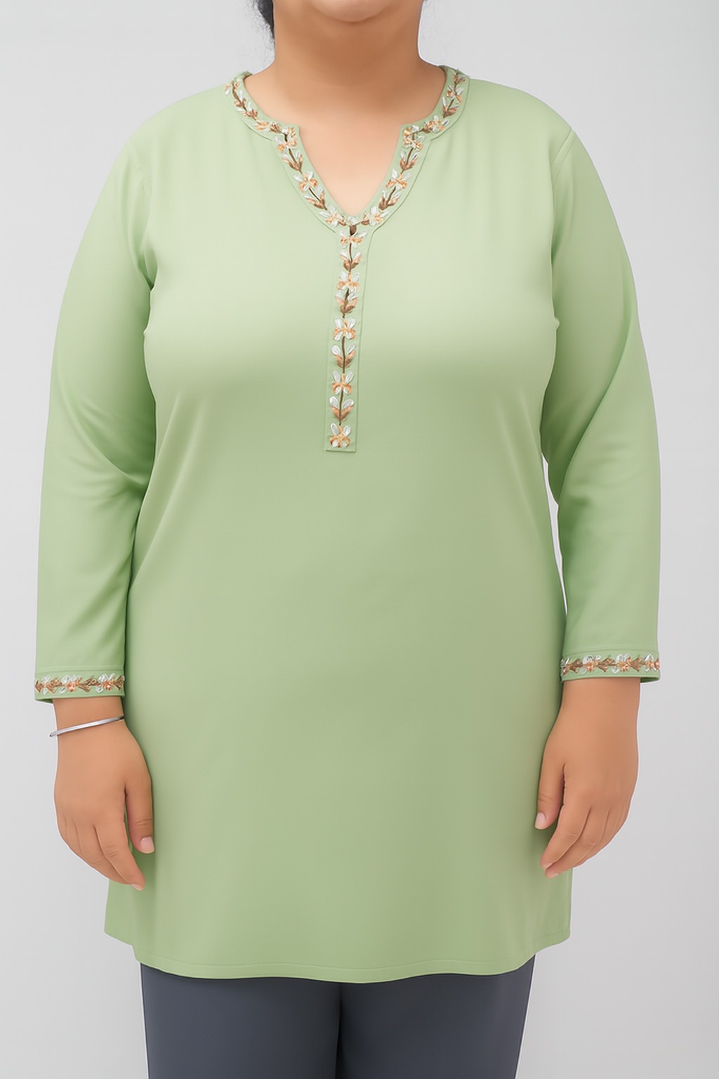 Plus size embroidered long Kurti CurvyCuties.in